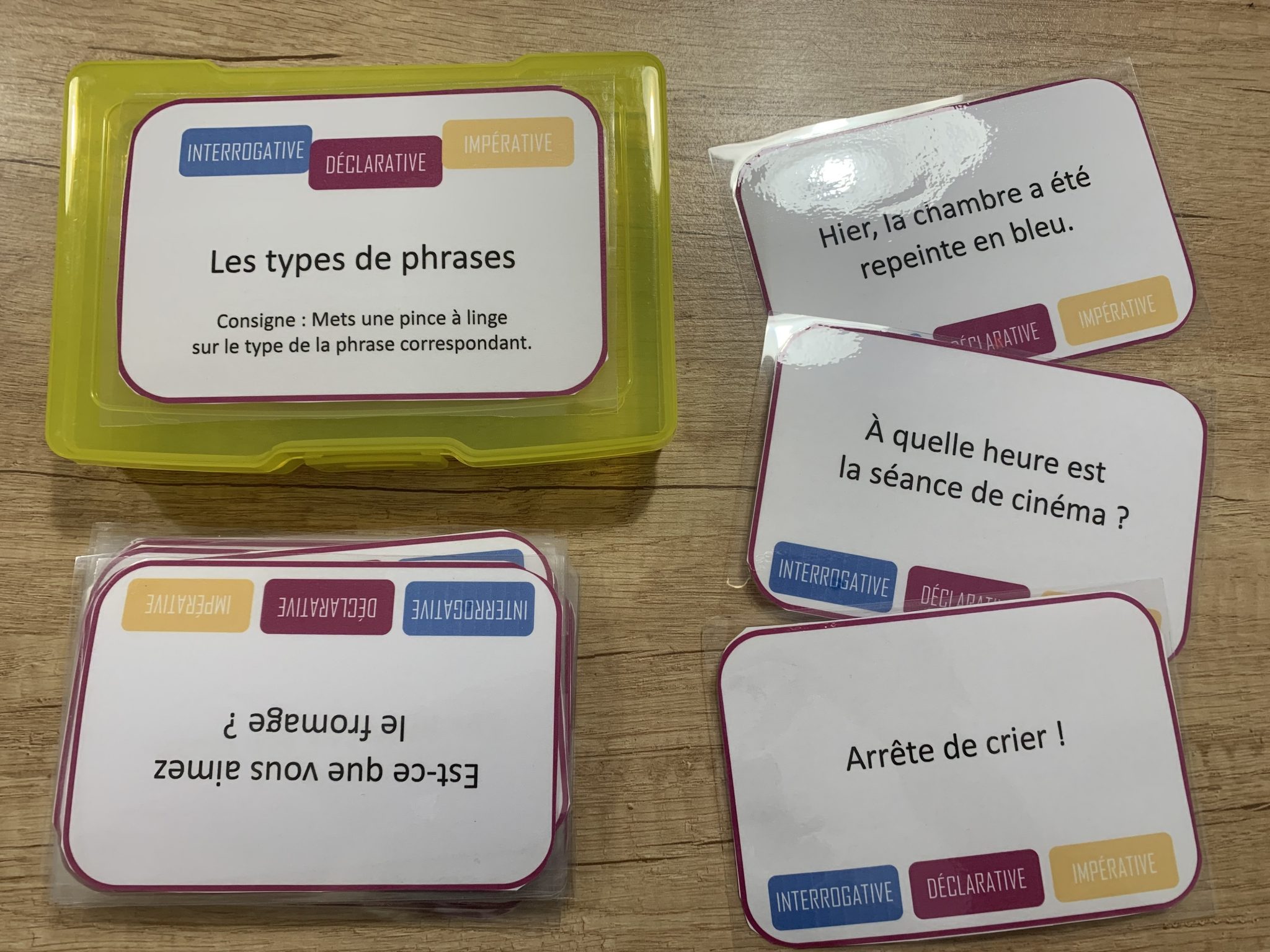 Cartes à pinces « les types de phrases » – Lala aime sa classe